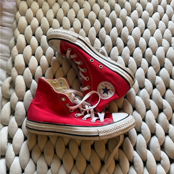 Converse | Shoes | Converse Red Hightop Sneakers With White Accents ...